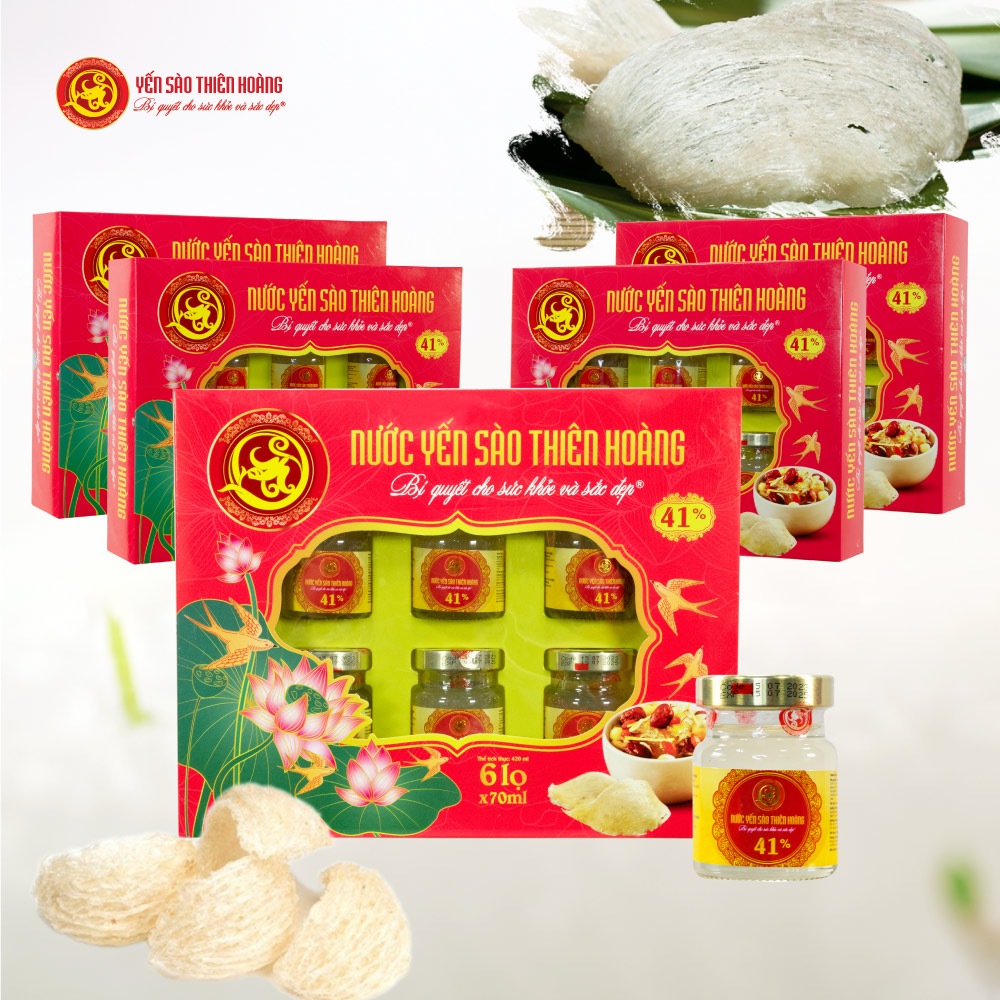 10 Hộp yến sào Thiên Hoàng 41% (6 lọ/hộp) - Tặng 1 hộp yến sào Thiên Hoàng 15% Vani + 6 lon nước ...